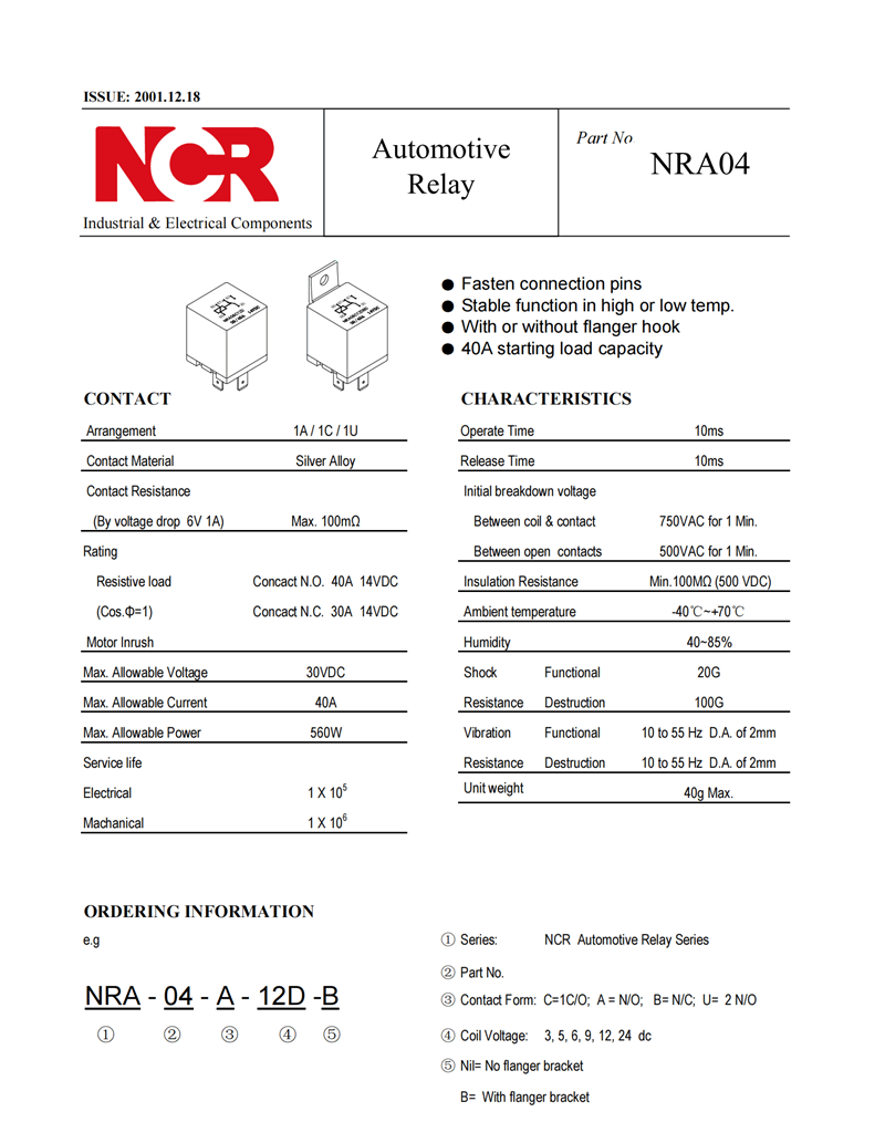AUTOMOTIVE RELAYS-NRA04 - Ncr Industrial